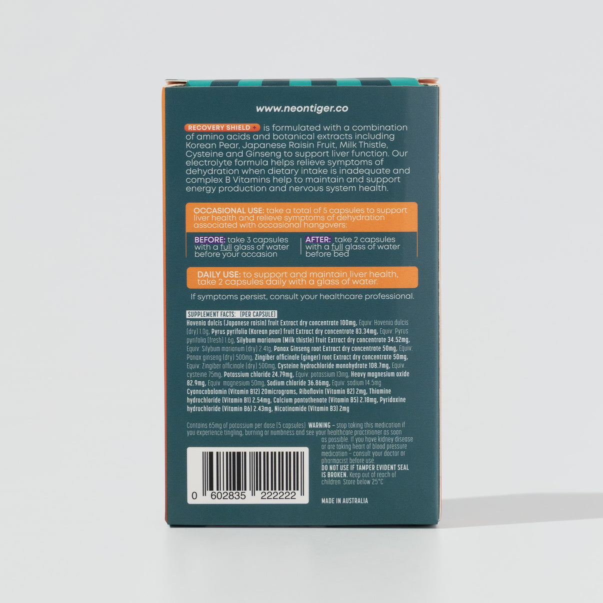Recovery Shield + Hangover Relief 10 capsule pack – Neon Tiger